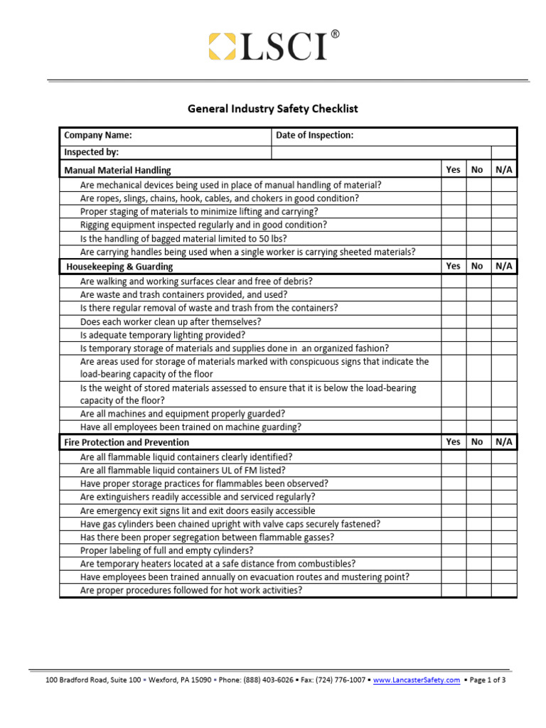 General Industry Safety Checklist | PDF