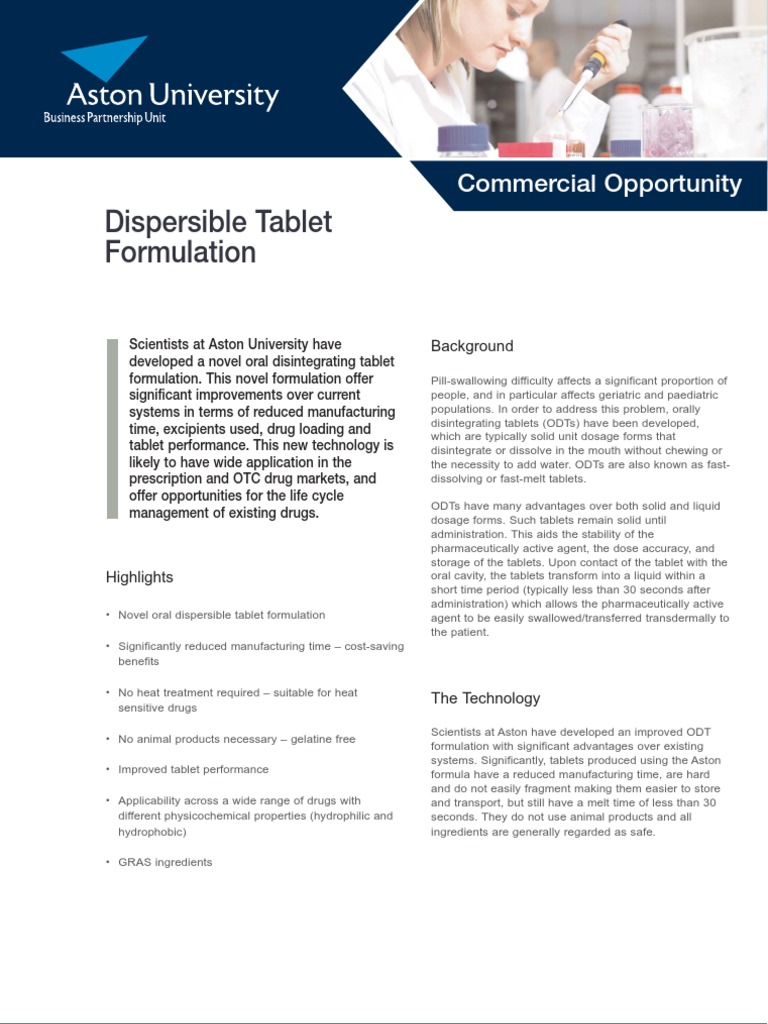 Novel Oral Dispersible Tablet Formulation | PDF | Tablet (Pharmacy ...