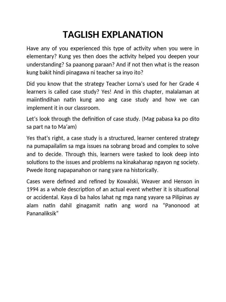 Taglish Explanation 2.0 | PDF