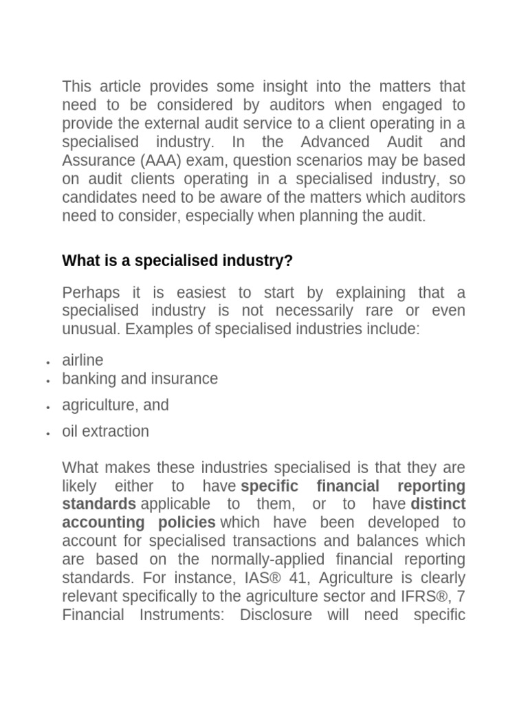 Auditing - Specialized Industries | PDF | Audit | Financial Statement