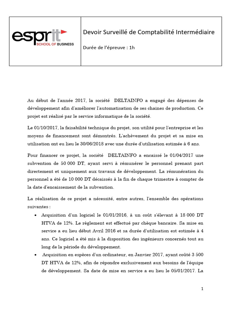 Devoir Surveillé de Comptabilité Intermédiaire | PDF