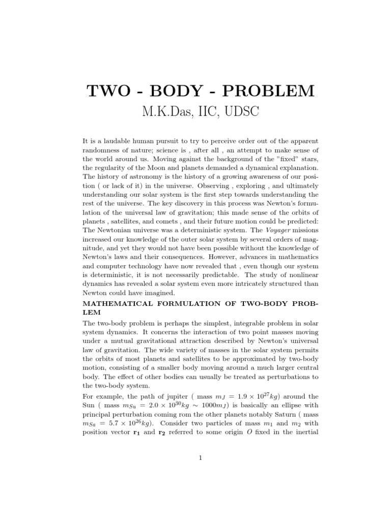 Two Body Problem | PDF | Orbit | Apsis