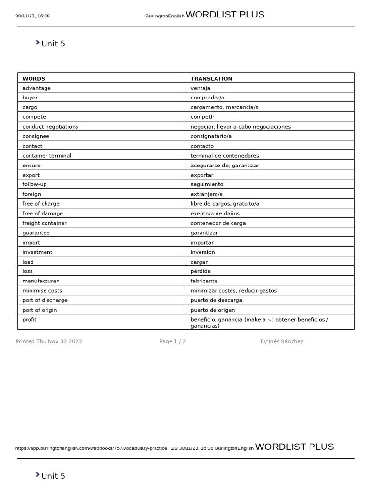 Unit 5: Words Translation | PDF