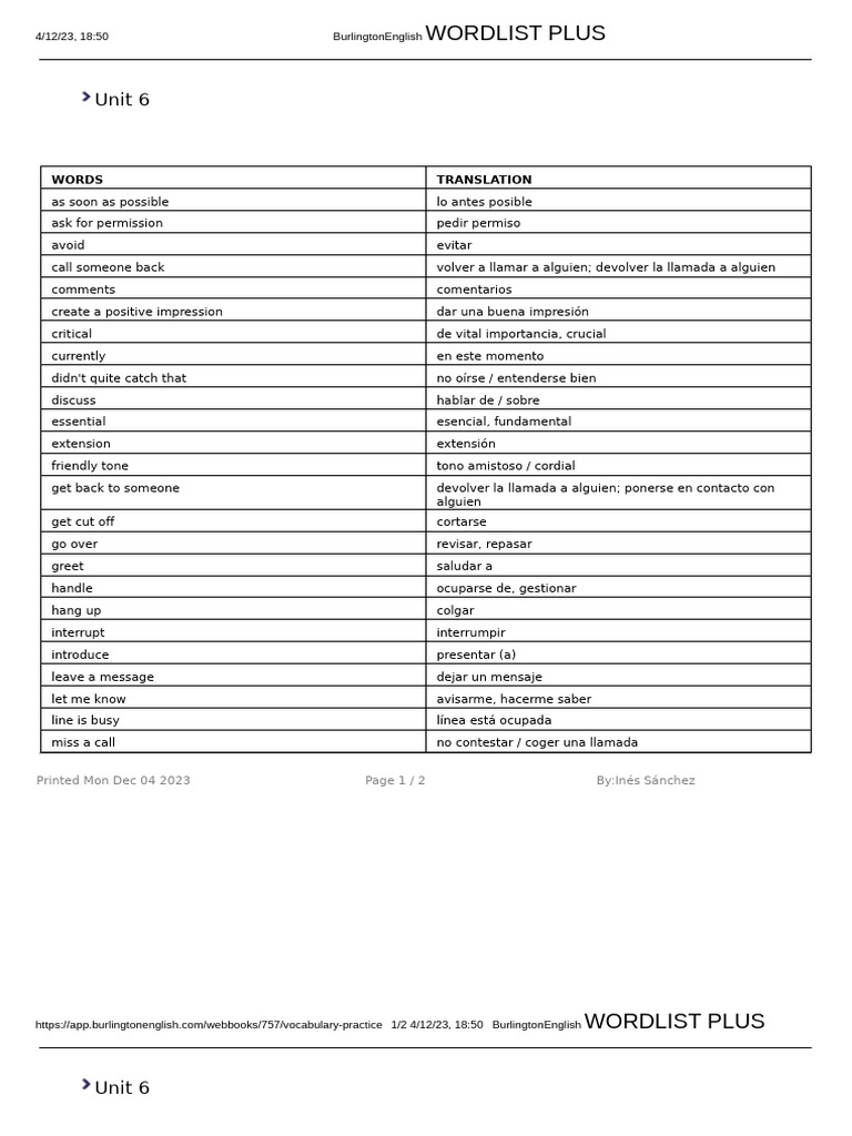 Unit 6: Words Translation | PDF