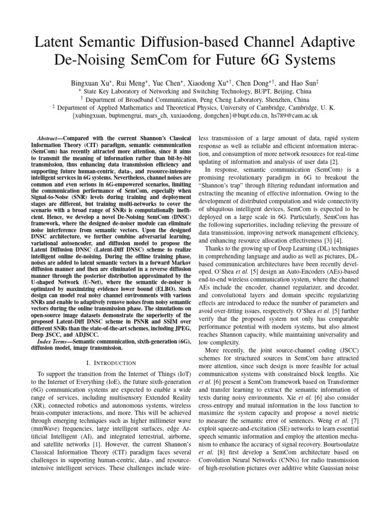 Latent Semantic Diffusion-Based Channel Adaptive Denoising SC | PDF