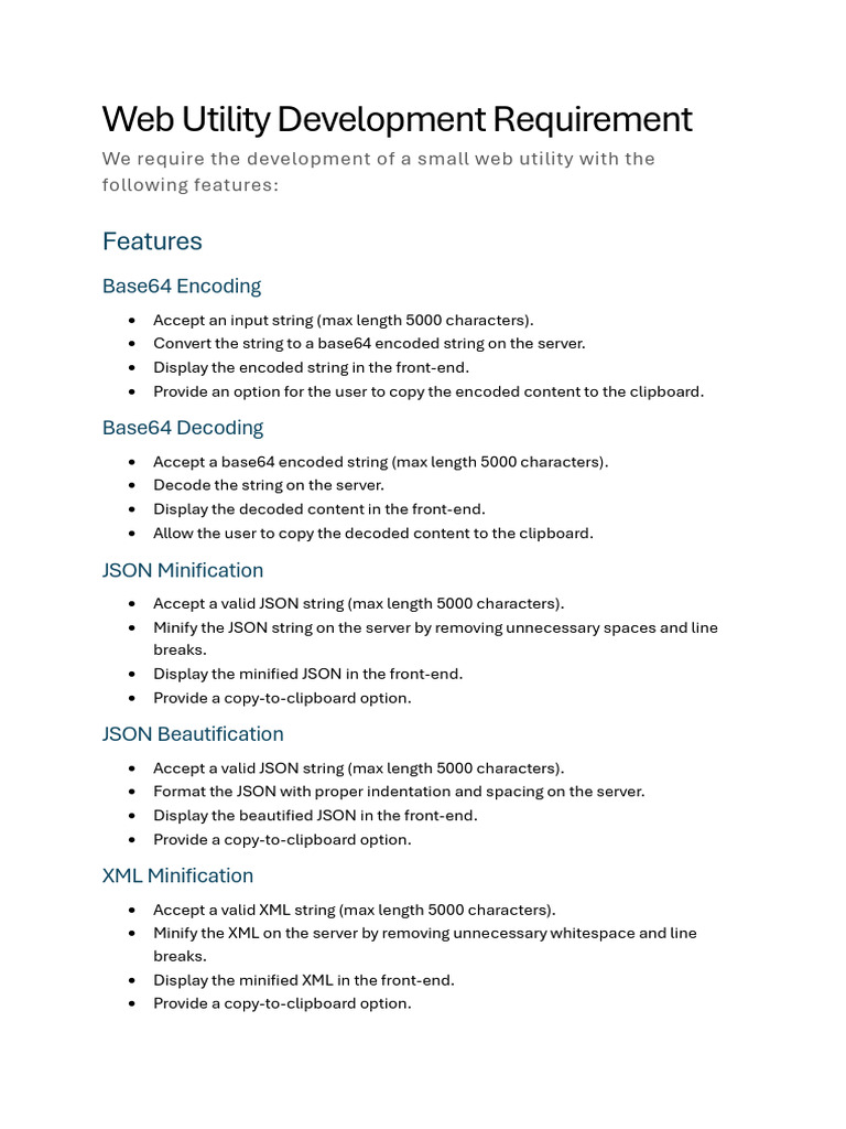Web Utility Development Requirement | PDF | Json | Computers