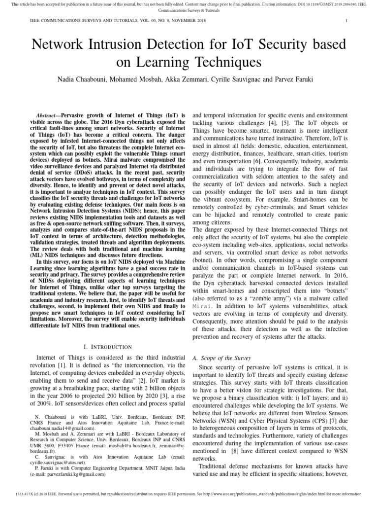 Network Intrusion Detection For Iot Security Based On Learning Techniques Pdf