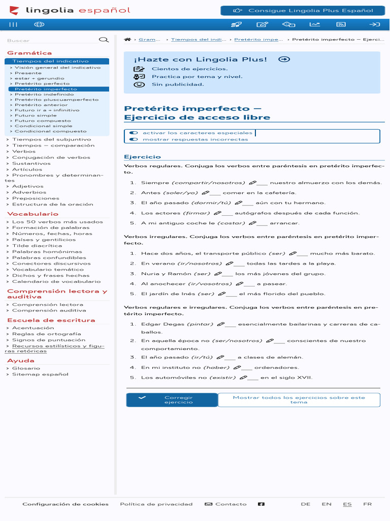 Pretérito Imperfecto - Ejercicio de Acceso Libre | PDF