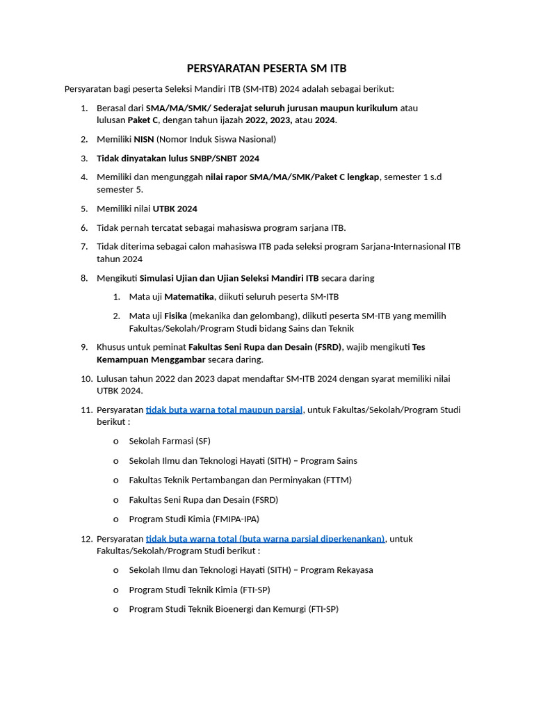 PERSYARATAN PESERTA SM ITB | PDF