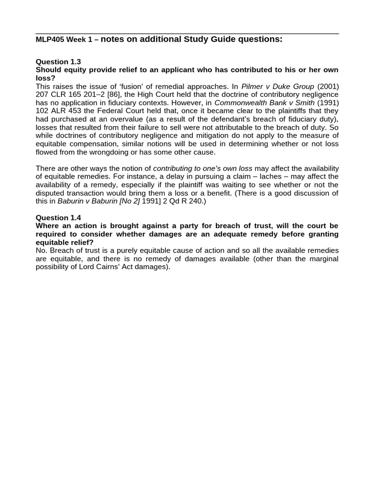 MLP405 Topic 1 additional answers | PDF