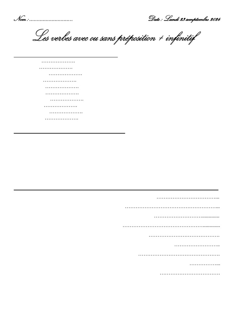 Les Verbes Avec Ou Sans Préposition + Infinitif | PDF