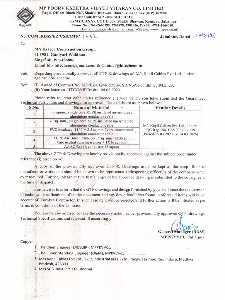 1452 Dtd. 17.08.2023 GTP & Drawing CSR | PDF