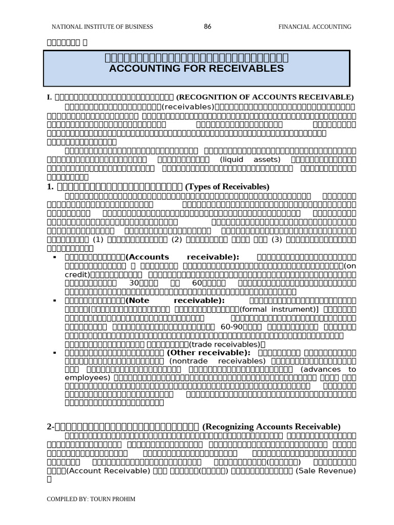 Chapter 9 Accounting For Receivable Khmer | PDF
