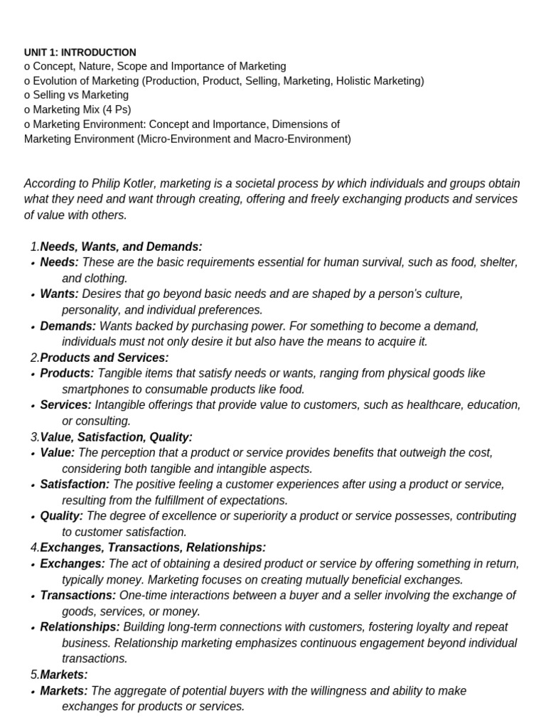 UNIT 1 of Marketing - INTRODUCTION | PDF | Marketing | Business