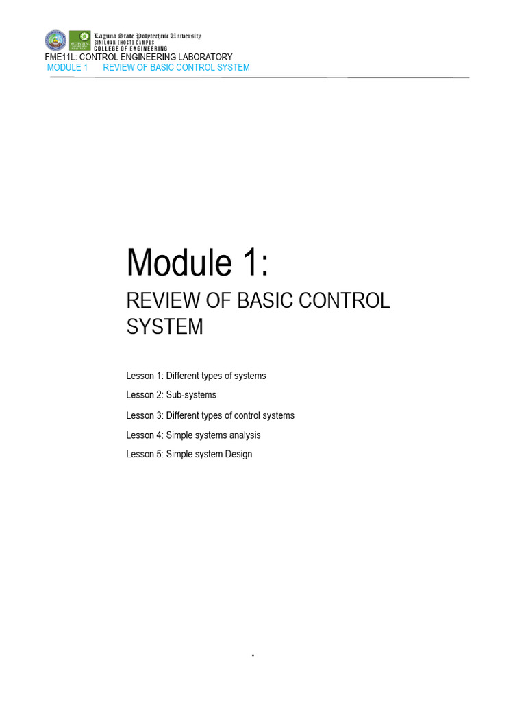 FME11 MODULE 1 Review of Basic Control System | PDF