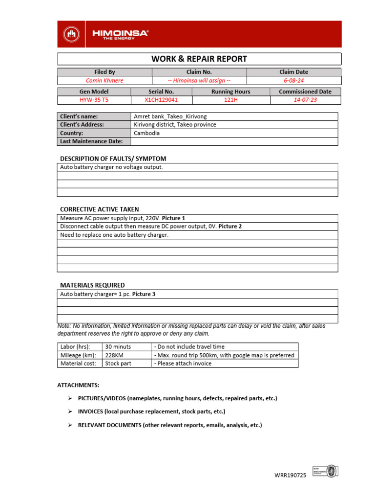 Work Repair Report - Auto Battery Charger - Amret Kirivong | PDF