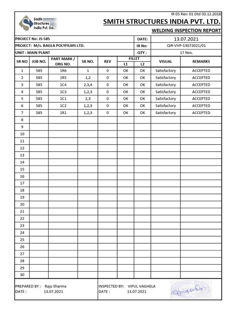JS-585 in Process Welding Inspection Report | PDF