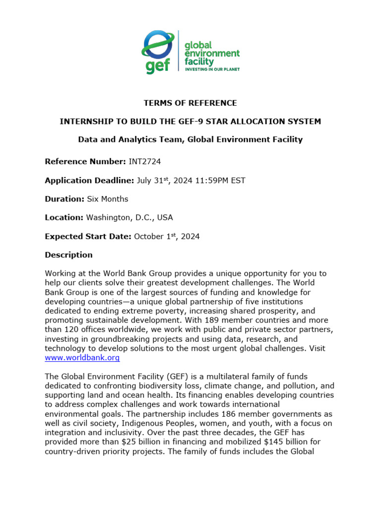 Int2724 - Da Intern - Tor - Star - Final Ob | PDF | Global Environment Facility | Natural ...