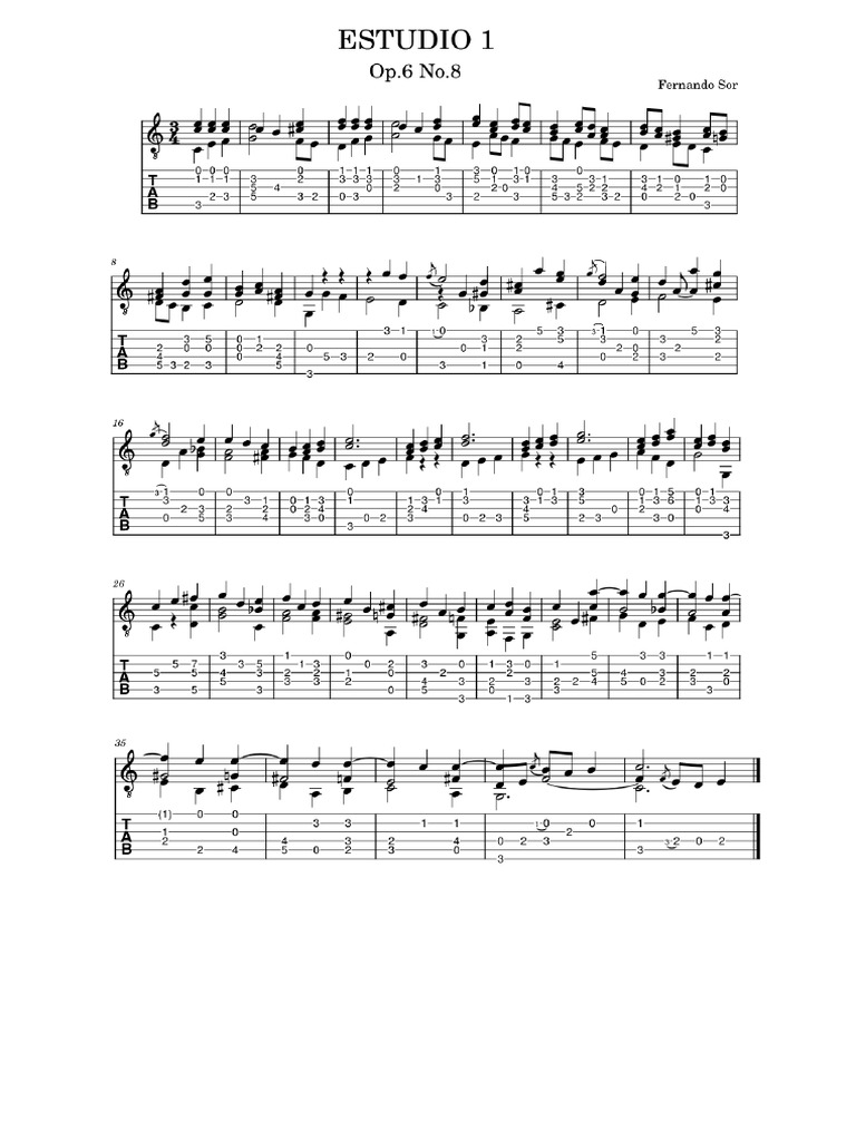 Estudio 1 Op. No 8 F. Sor | PDF