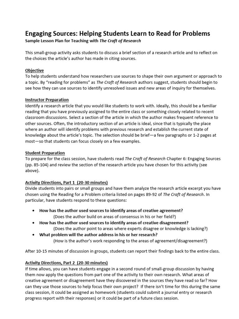 Engaging Sources - COR Teaching Activity | PDF