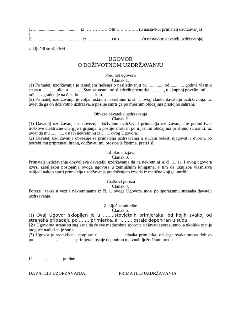 ugovor-o-dozivotnom-uzdrzavanju | PDF