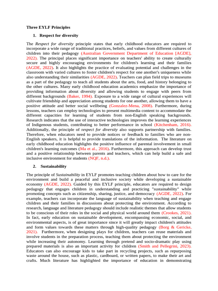 Three EYLF Principles | PDF