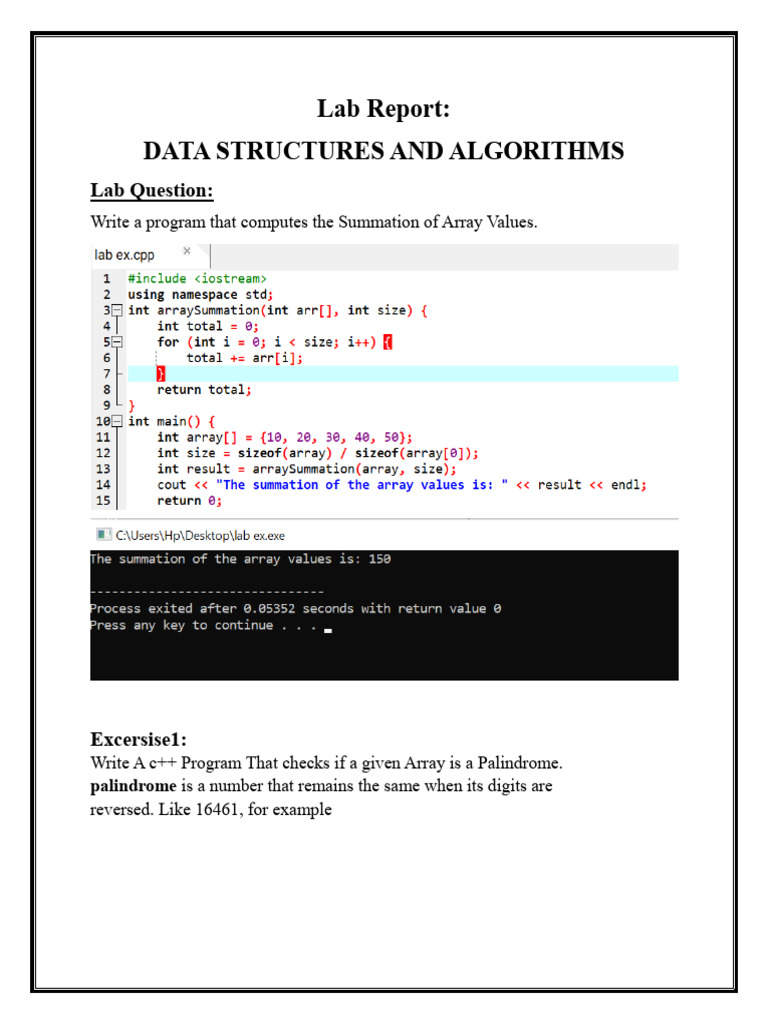 Lab Report of Lab 1 DSA | PDF