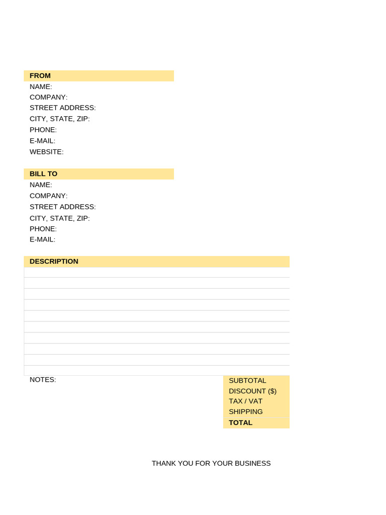 Taxi Invoice Template | PDF