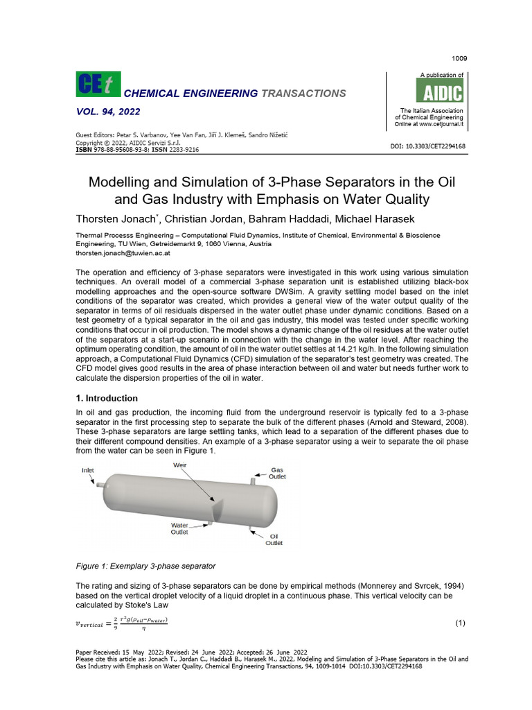 Modelling and Simulation of 3-Phase Separators in T | PDF