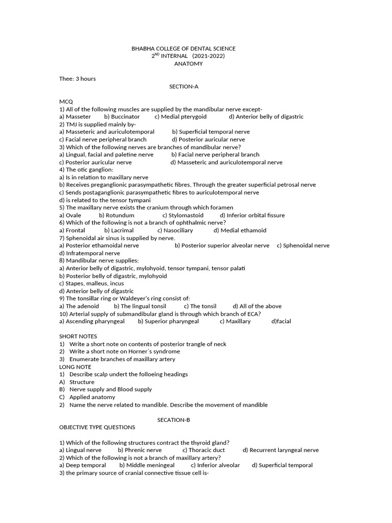 2nd Internal ANAT (2021-2022) | PDF