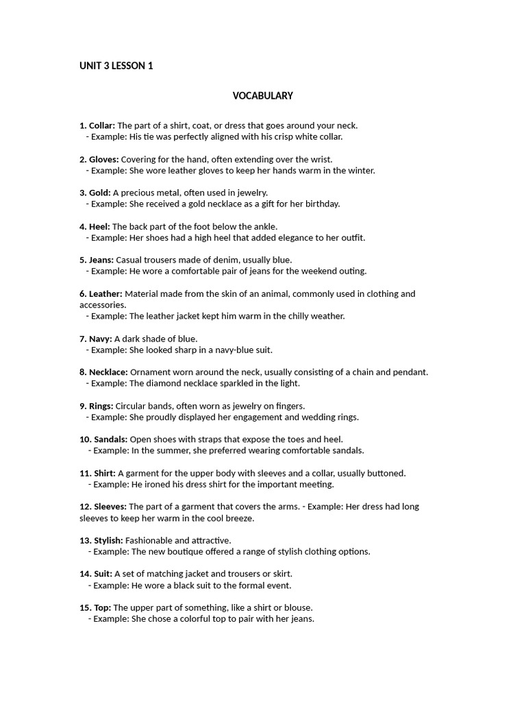 B1 Unit 3, Lesson 1, Vocab | PDF | Clothing | Travel