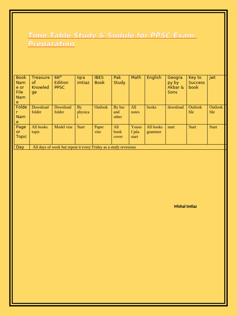 Time Table Study | PDF