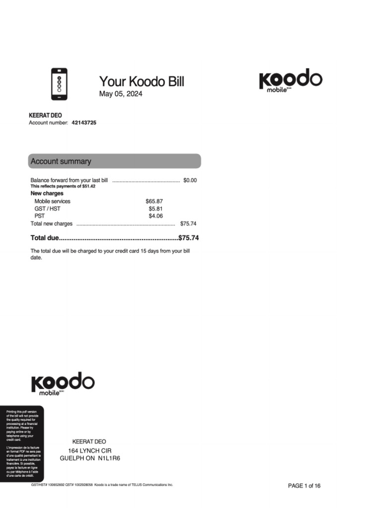 Koodo Bill May | PDF
