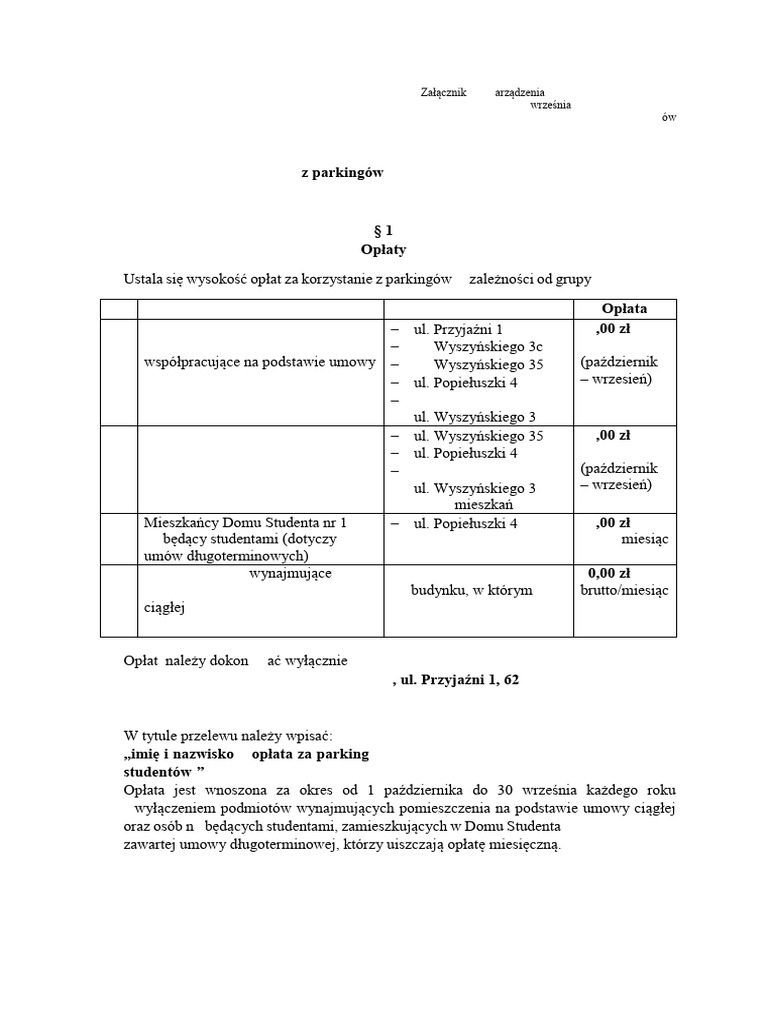 Zal Do Zarz NR 63-2023 - Ws Wprowadzenia Zasad Korzystania Z Parkingow ANS | PDF