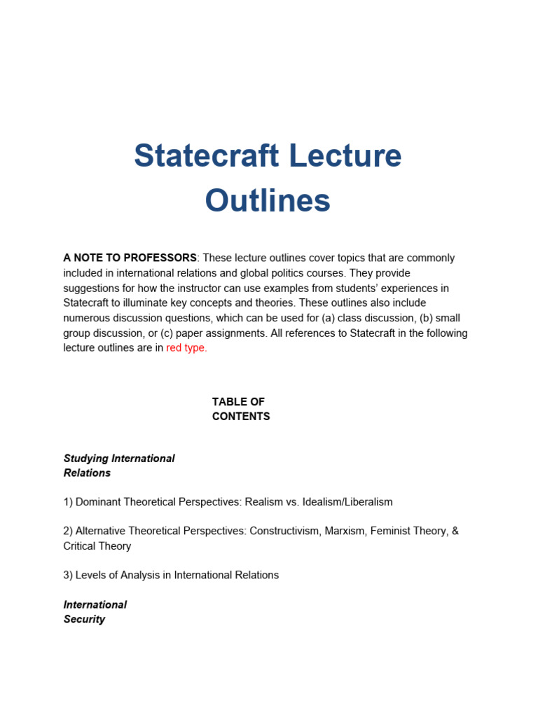 Statecraft Lecture Outlines | PDF