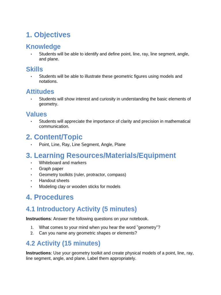 Identify and Define Point, Line, Ray, Line Segment, Angle, and Plane ...