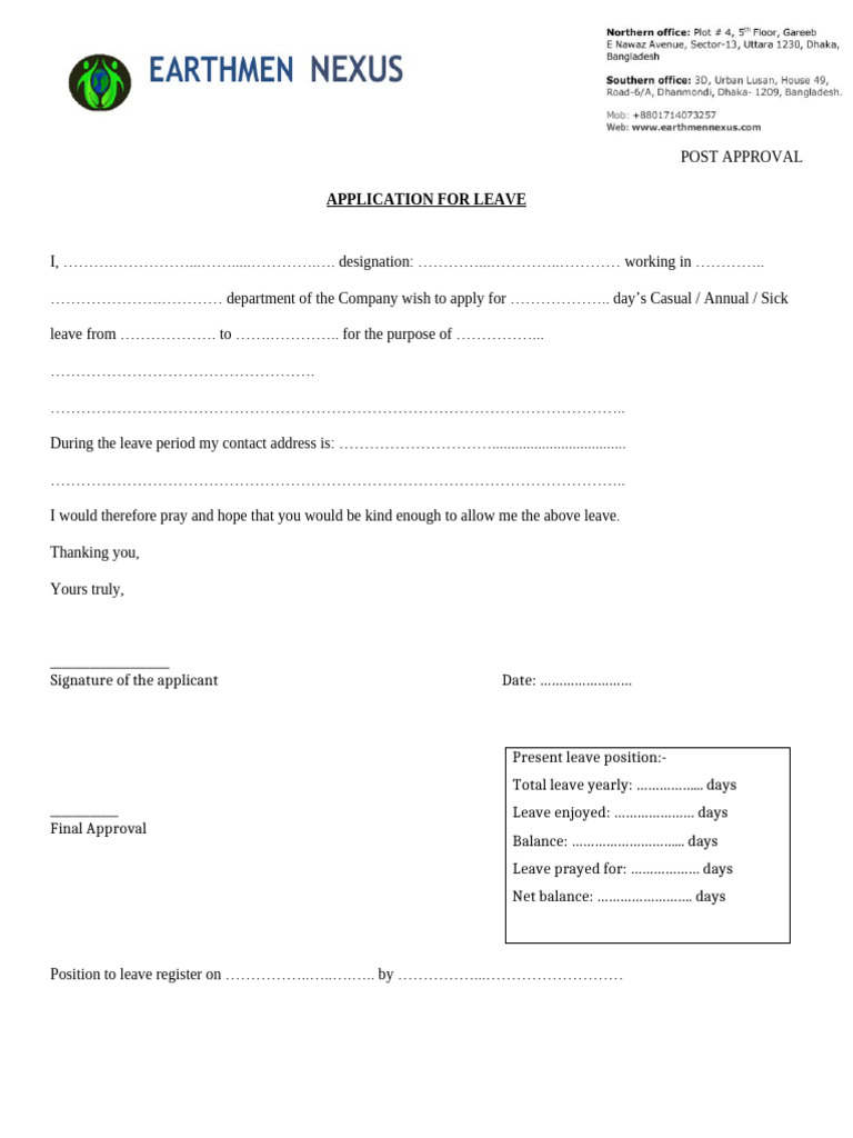 Leave Format Post Approval | PDF