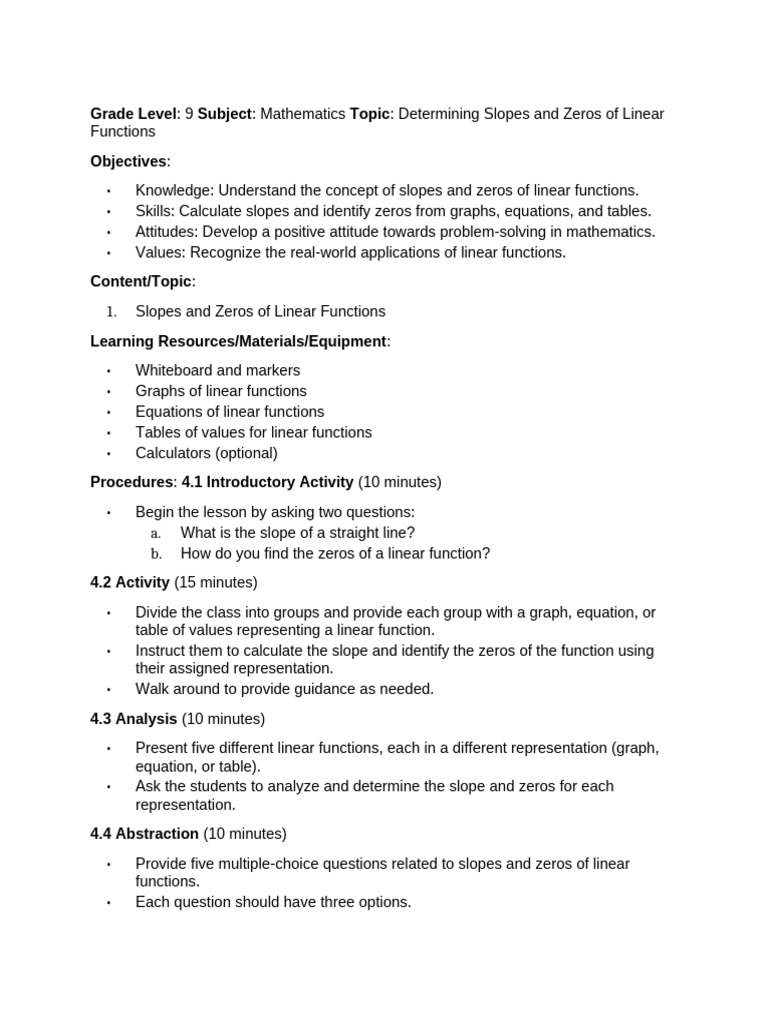 Analyzing Slopes and Zeros in Linear Functions | PDF | Function ...