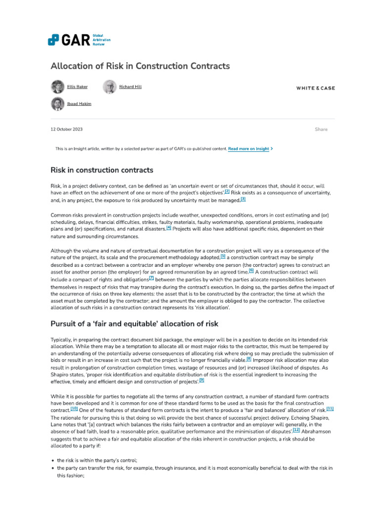 04 - Allocation of Risk in Construction Contracts - White Case | PDF