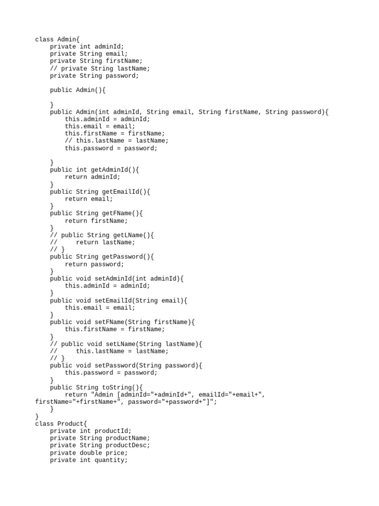 Admin and Product Classes | PDF