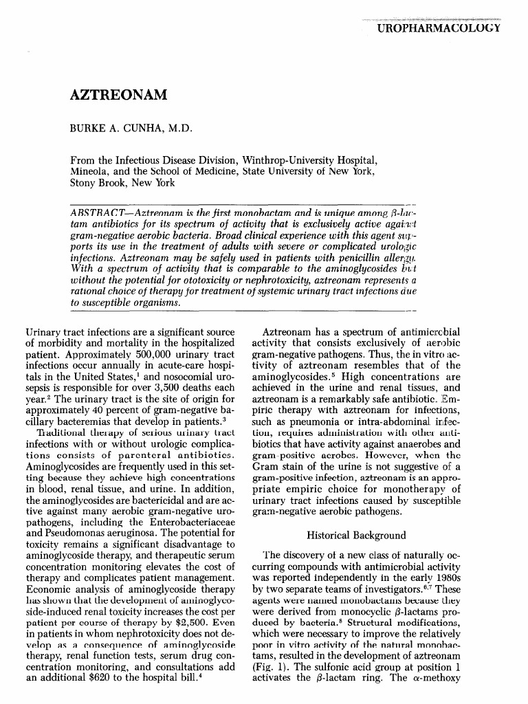 Aztreonam Review | PDF | Urinary Tract Infection | Antibiotics