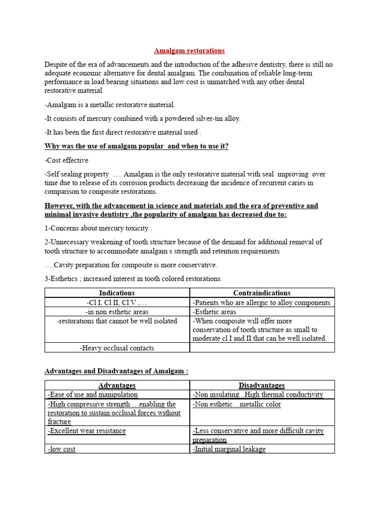 Dental Amalgam Handout | PDF