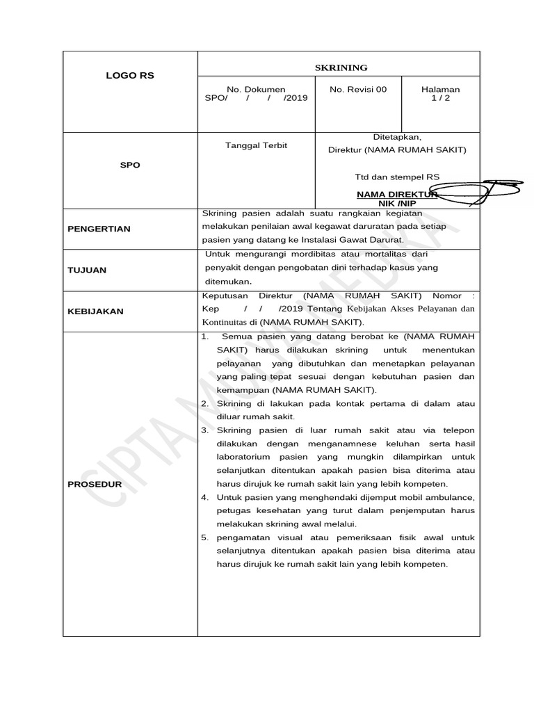 Spo Skrining Pasien Fix | PDF