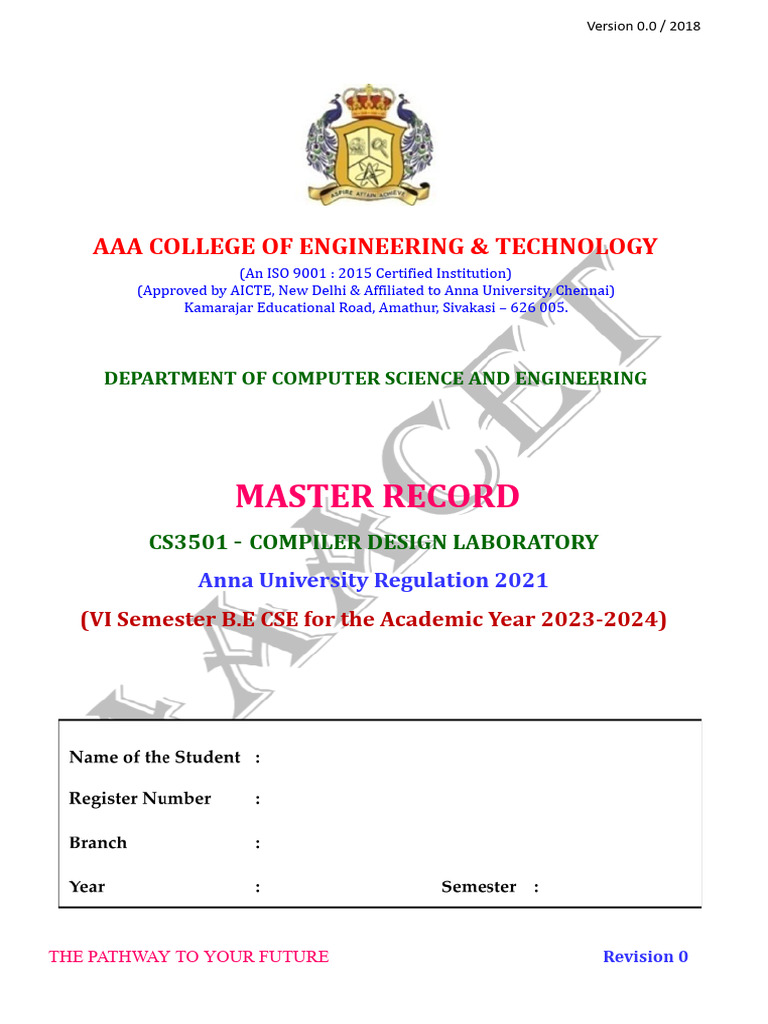 CS3501-COMPILER Lab Manual | PDF