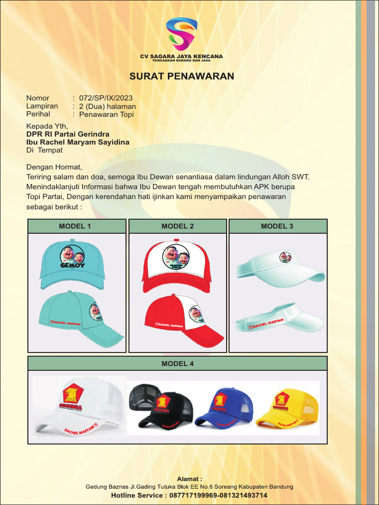 SURAT PENAWARAN TOPI IBU RACHEL | PDF