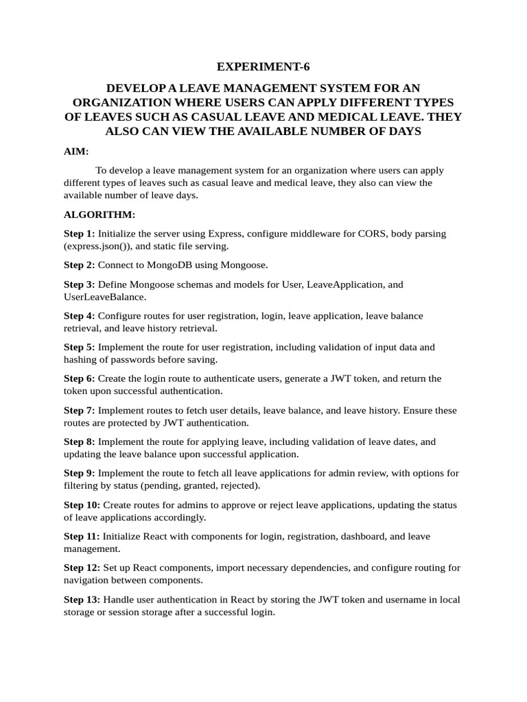 Experiment 6 Algorithm Full Stack Web Development Pdf Computing Software Engineering