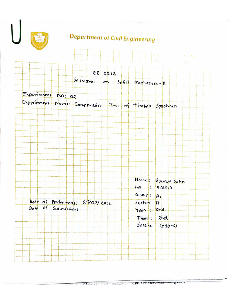 Exp 02 - Compression Test of Timber Specimen-1 | PDF