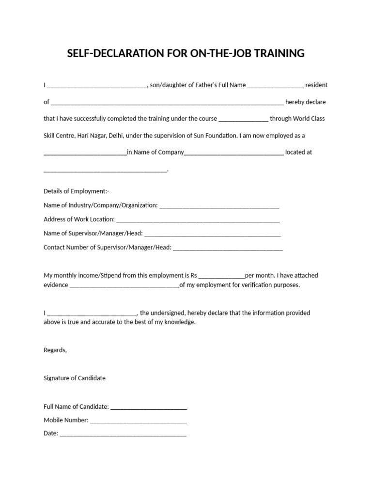 Self-Declaration For On-The-Job Training | PDF