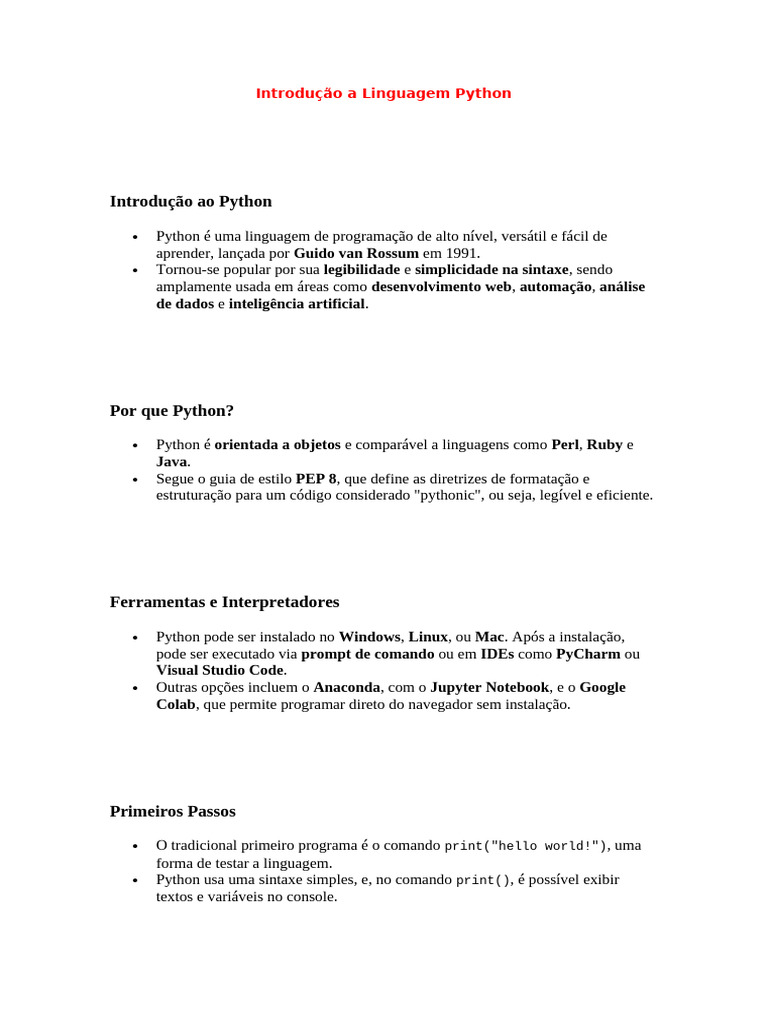 1introdução Linguagem Python | PDF