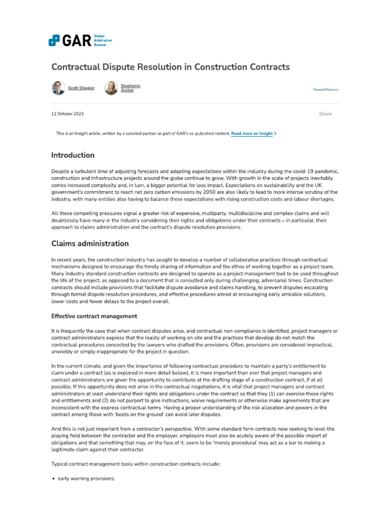 08 - Contractual Dispute Resolution in Construction Contracts - Vinson ...